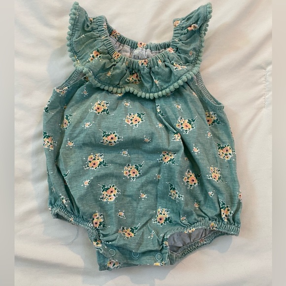 One Pieces | 3 Month Cute Baby Girl Onesie Teal Green With Flowers ...
